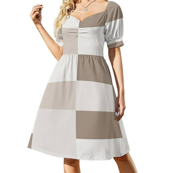 Beige Pixel Art Print Short Sleeve Dress Clothes Women's Summer Dress ...