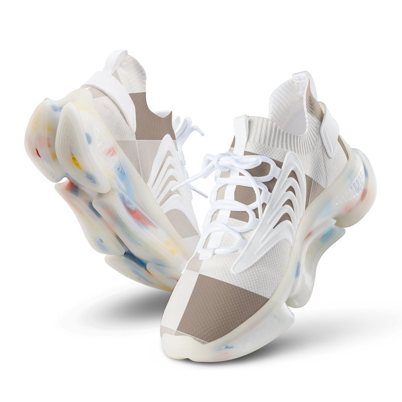 Beige Pixel Art Print Walking Shoes for Men Woman Lightweight Tennis ...