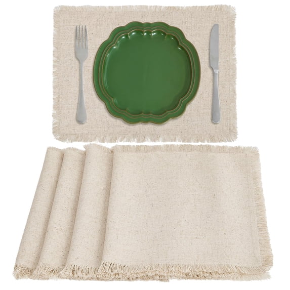 Beige Placemats Farmhouse Cotton Linen Place Mats Set Of 4 Home Kitchen ...