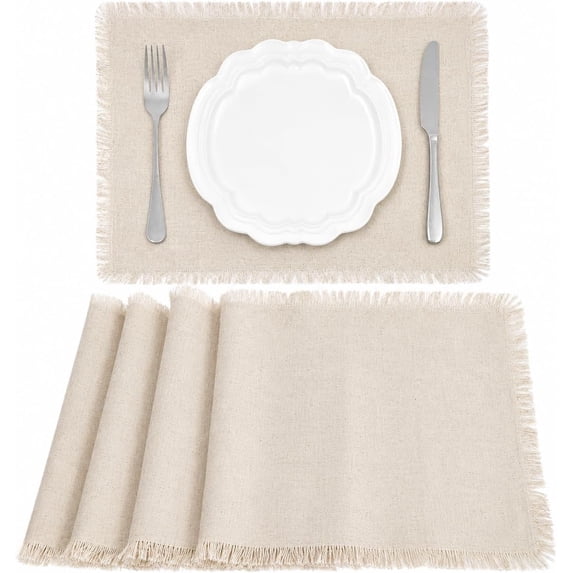Beige Placemats Farmhouse Cotton Linen Tassel Place Mats Set of 4 Home ...