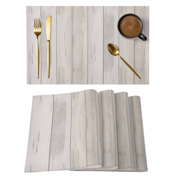 Beige Placemats Set of 4, Farmhouse Simple Abstract Striped Wooden ...