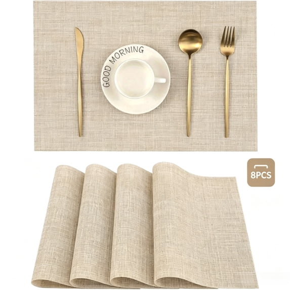 Beige Placemats Set of 8, Heat Resistant Non Slip Place Mats for Dining ...