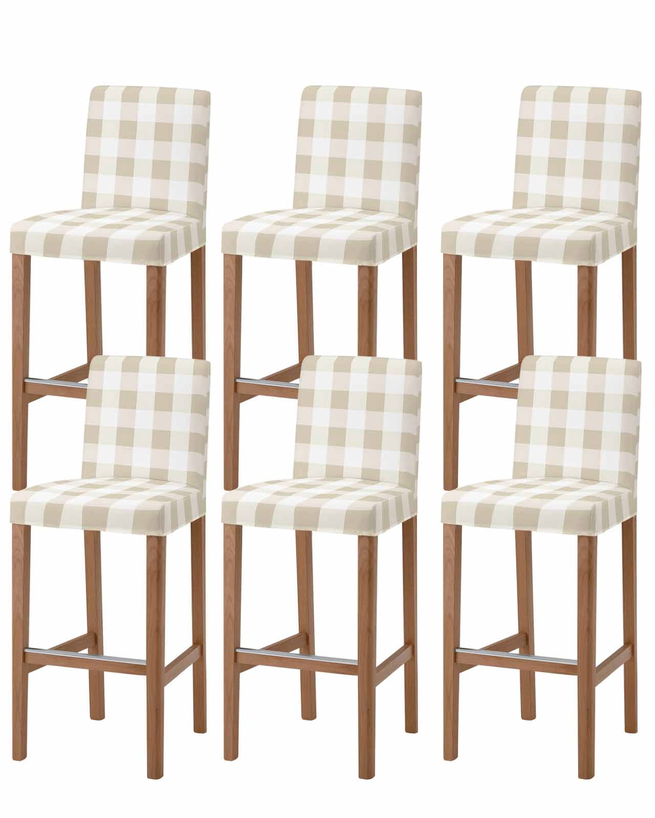 Beige Plaid Bar Stool Covers Set of 6, Spring Summer Farmhouse Buffalo ...