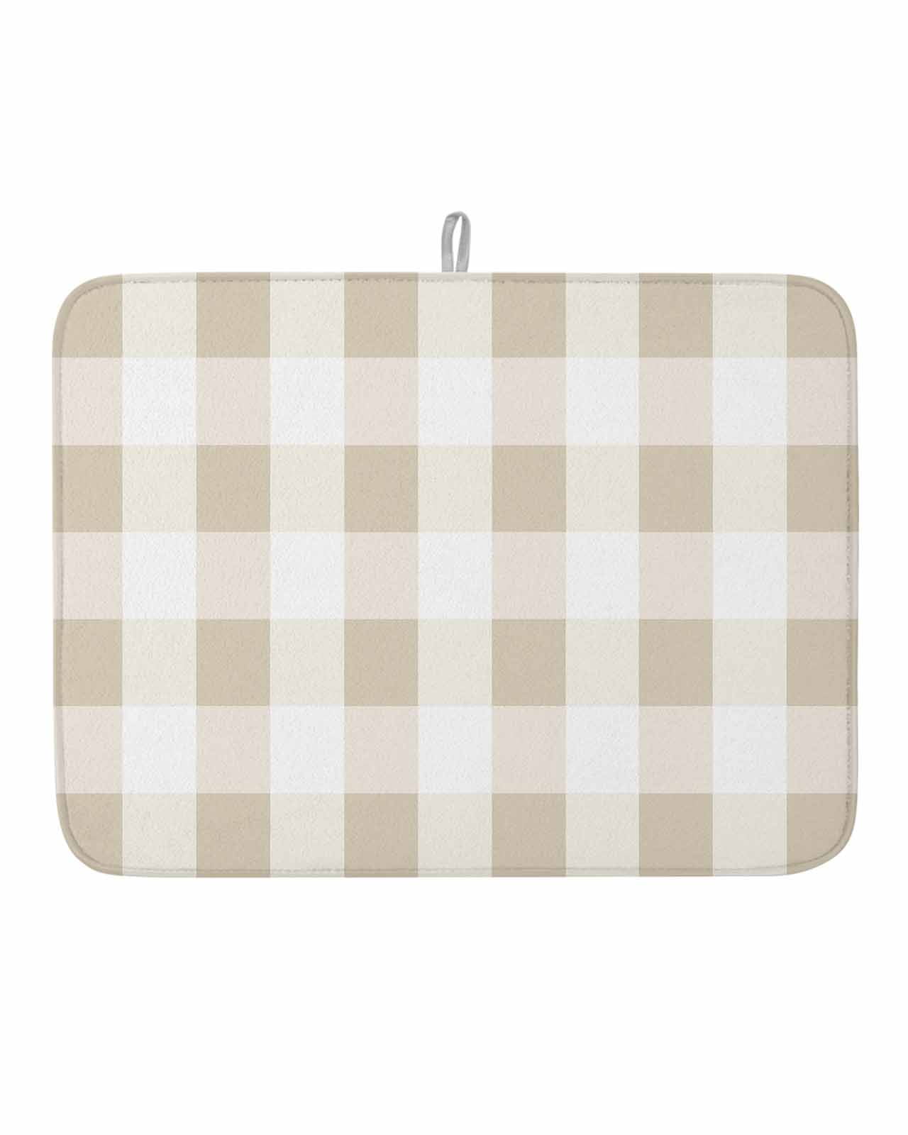 Beige Plaid Dish Drying Mat, Checkerd Pattern Absorbent Dish Drying ...