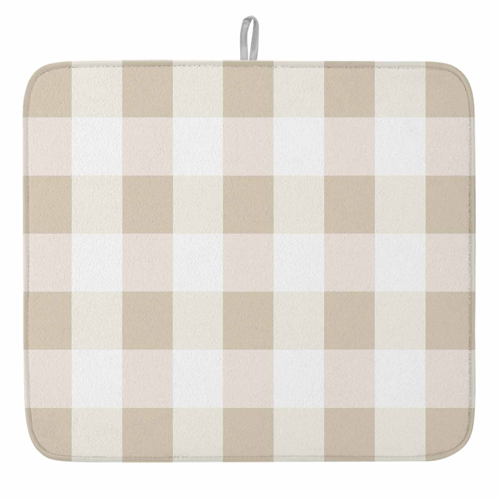 Beige Plaid Dish Drying Mat, Checkerd Pattern Absorbent Dish Drying ...