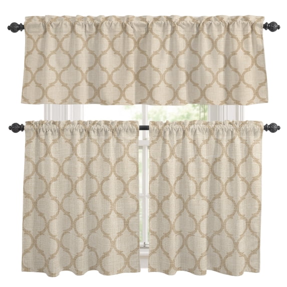 Beige Plaid Kitchen Curtains Set for Windows, Retro Country Moroccan ...