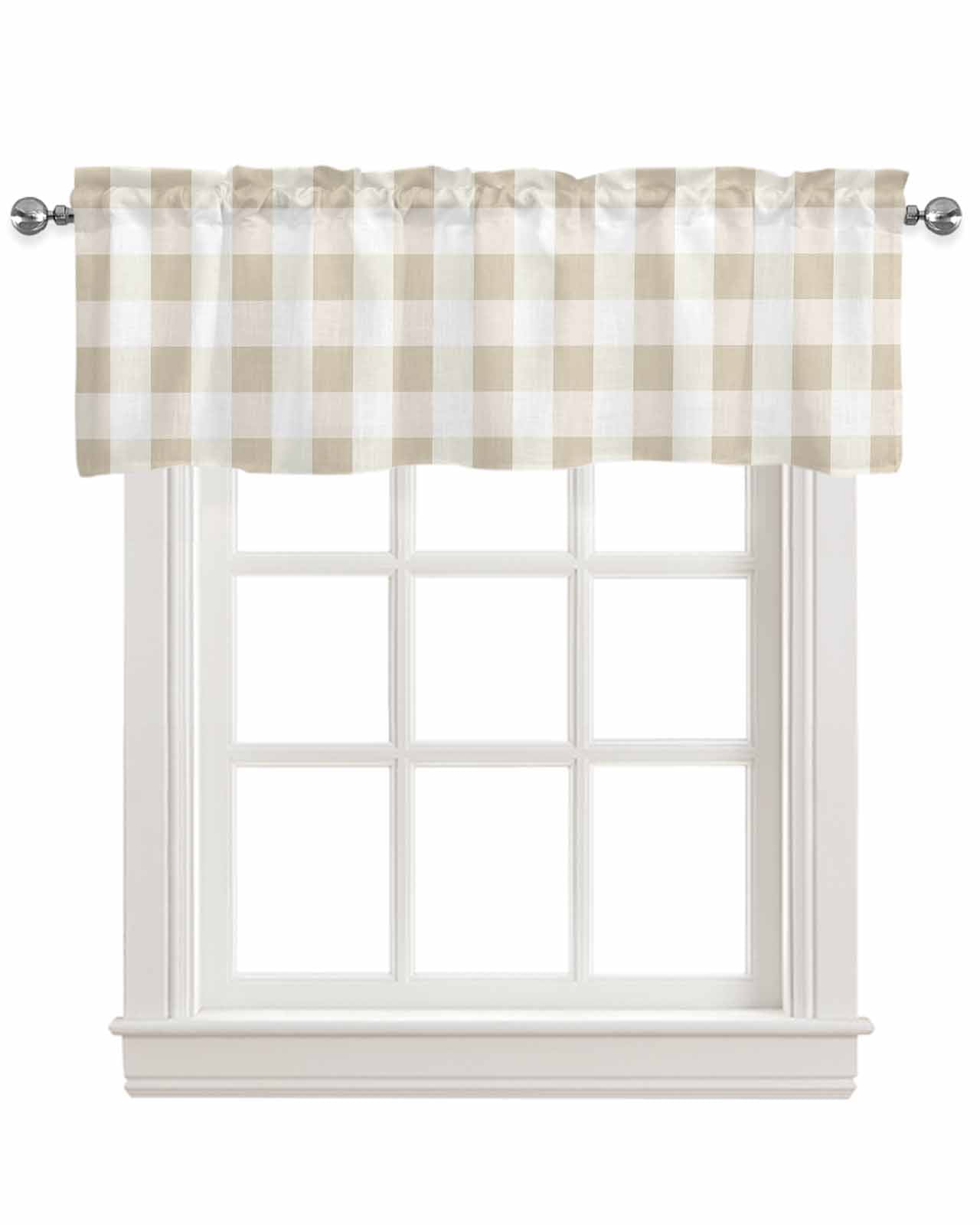 Beige Plaid Kitchen Valances for Windows Farmhouse Linen Window Valance ...