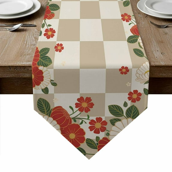 Beige Plaid Table Runner Linen Burlap Table Runner 72 Inches Long Red ...