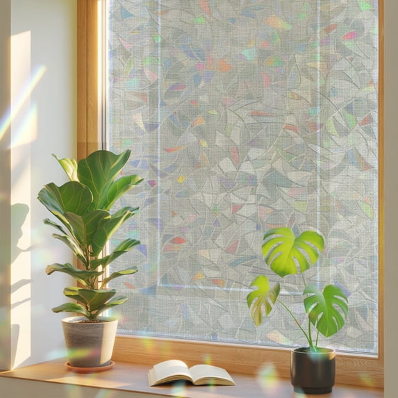 Beige Plaid Window Privacy Film Rainbow Static Cling Stain Glass Window ...