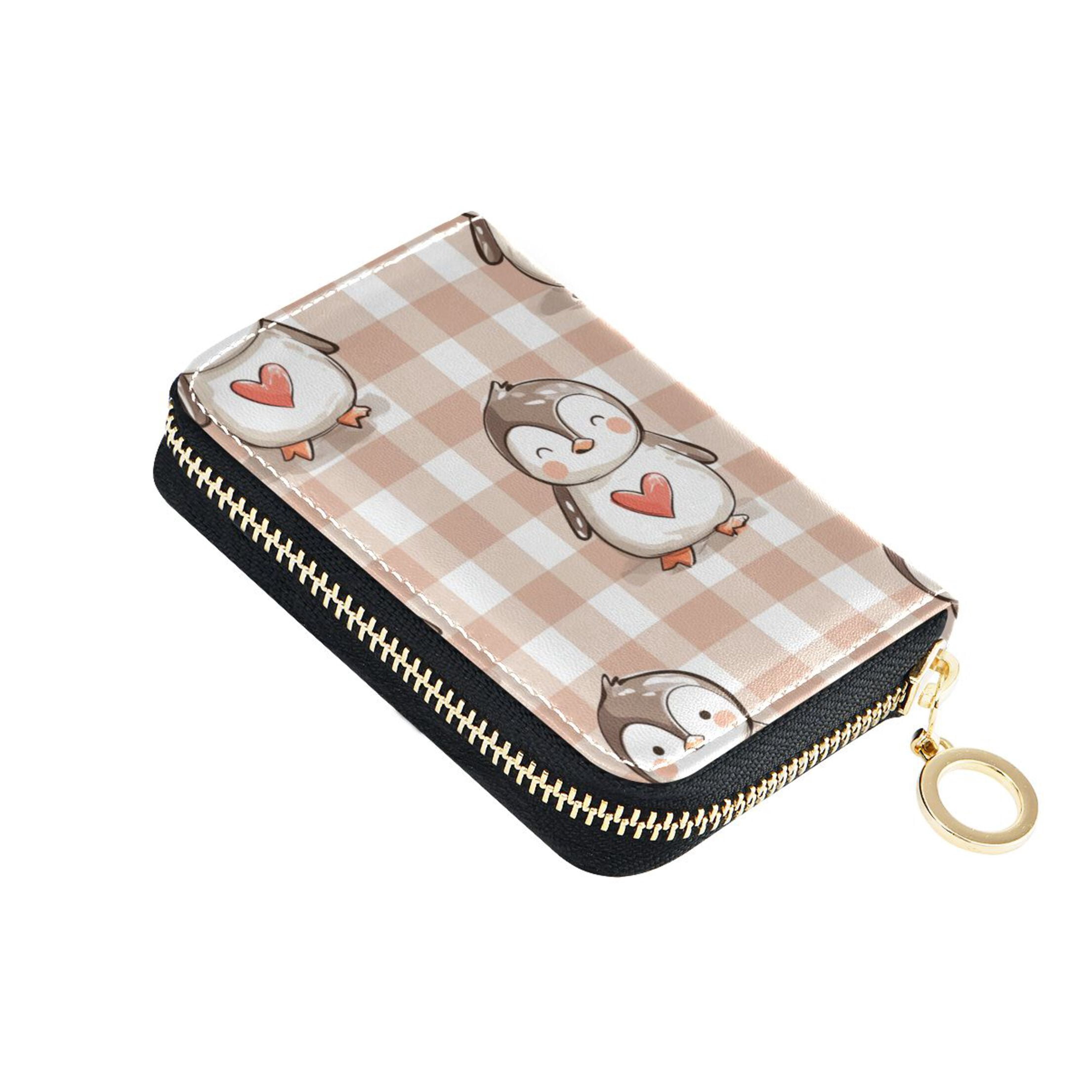 Beige Plaids Penguins Hearts Valentine Cartoon Women's Credit Card ...