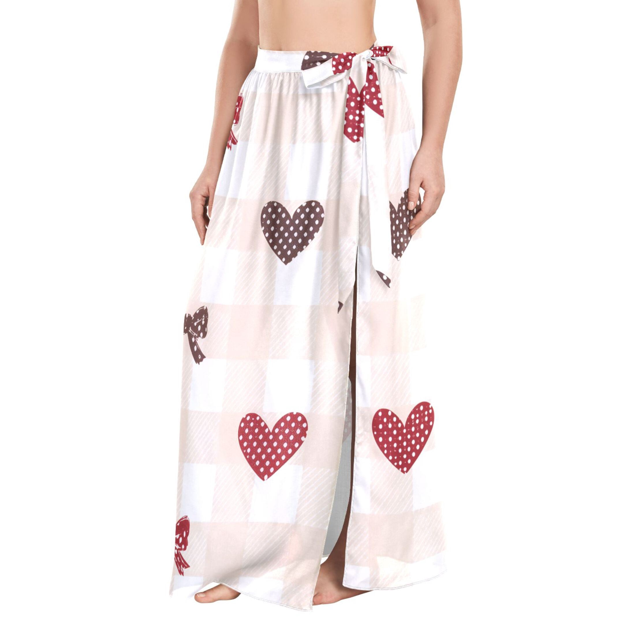 Beige Plaids Red Brown Hearts Bows Valentine Women's Swimwear Cover Ups ...