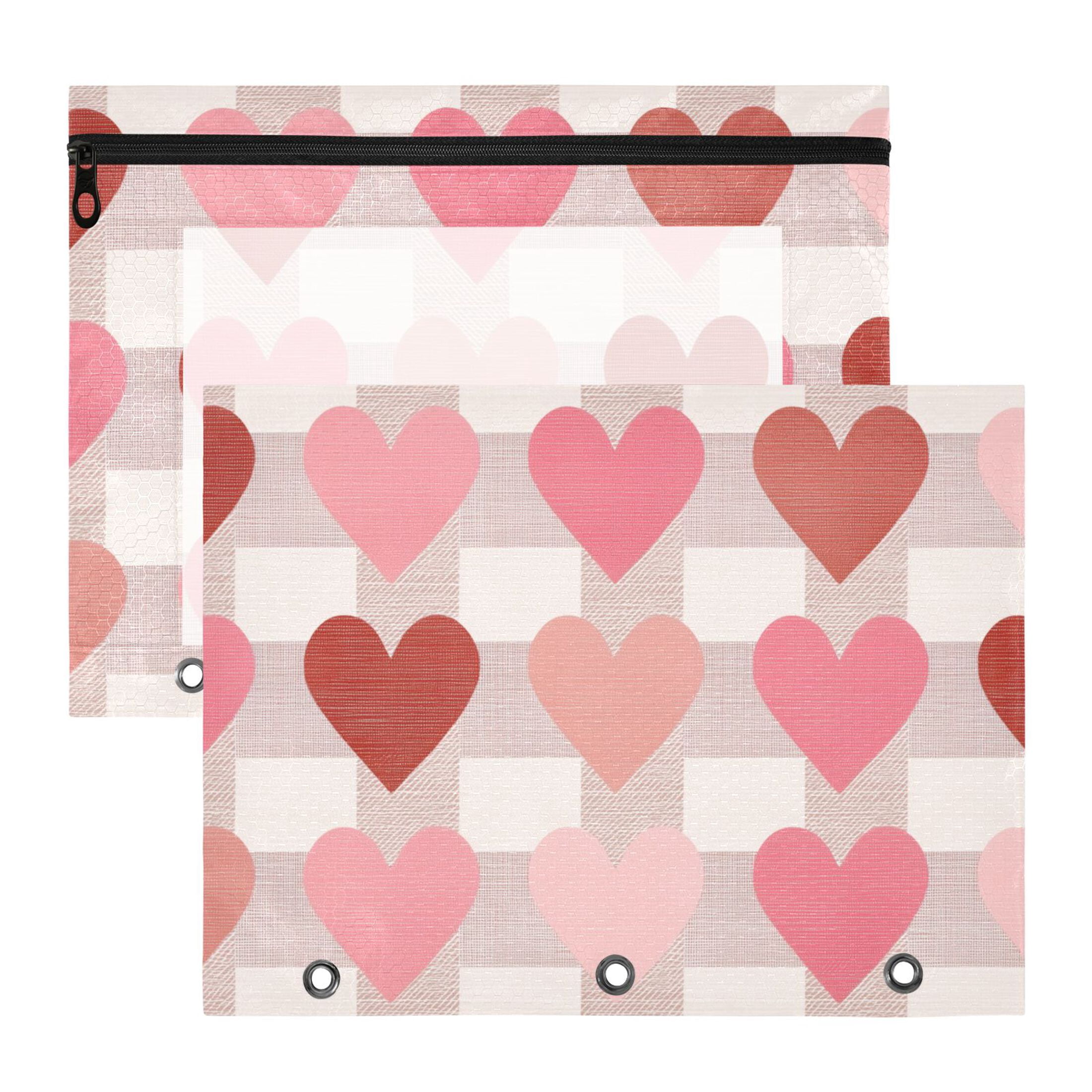 Beige Plaids with Valentine Hearts 3-Ring Binder Pocket with Zipper ...