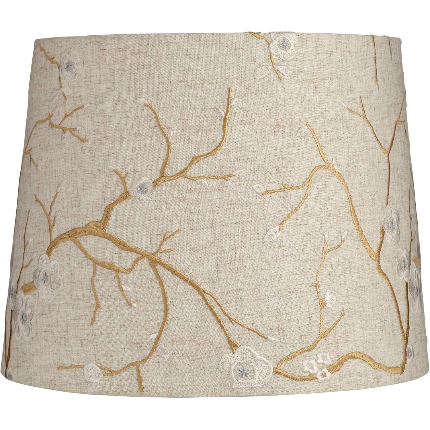 Beige Plum Flower Embroidery Medium Drum Lamp Shade 12" Top x 14" Bottom x 11" Slant (Spider ...