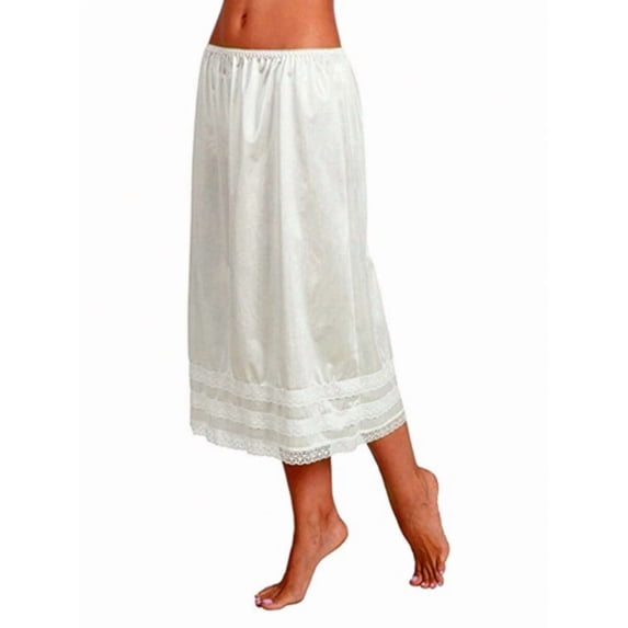 Beige Plus Size Women Half Slip With Elastic Waist And Lace Trim Long ...