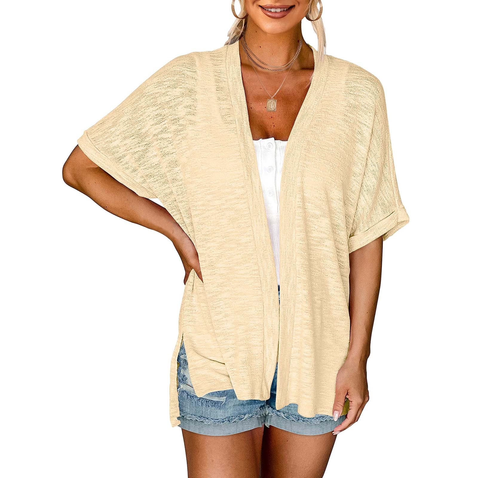 Beige Plus Size Womens Tops Womens 2024 Summer Lightweight Cardigan ...