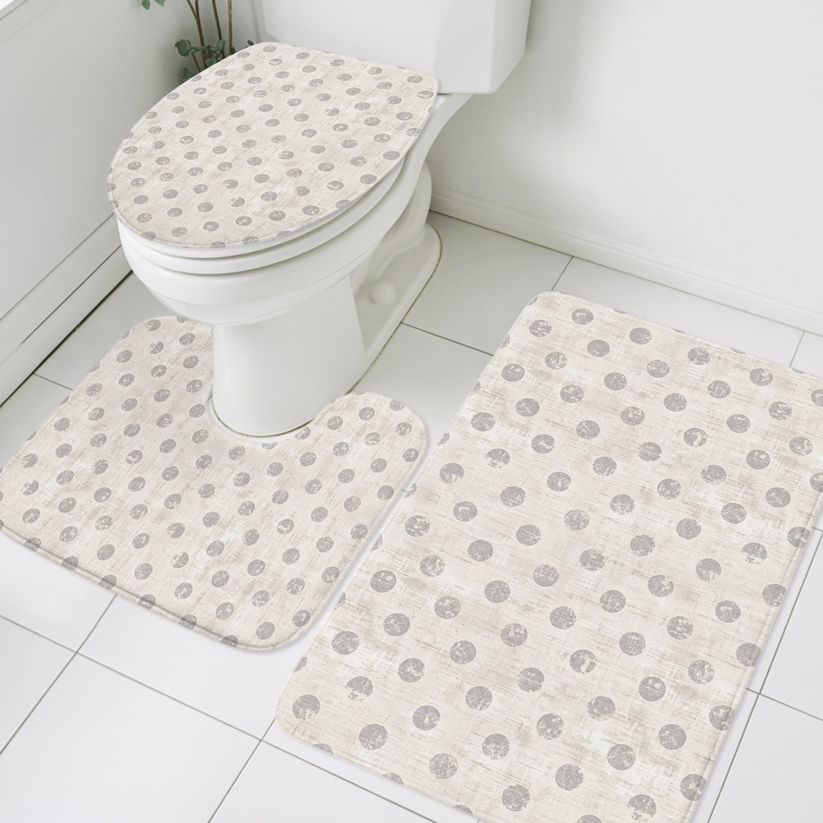 Beige Polka Dots Spots Bathroom Rugs Set Abstract Modern Minimalist ...