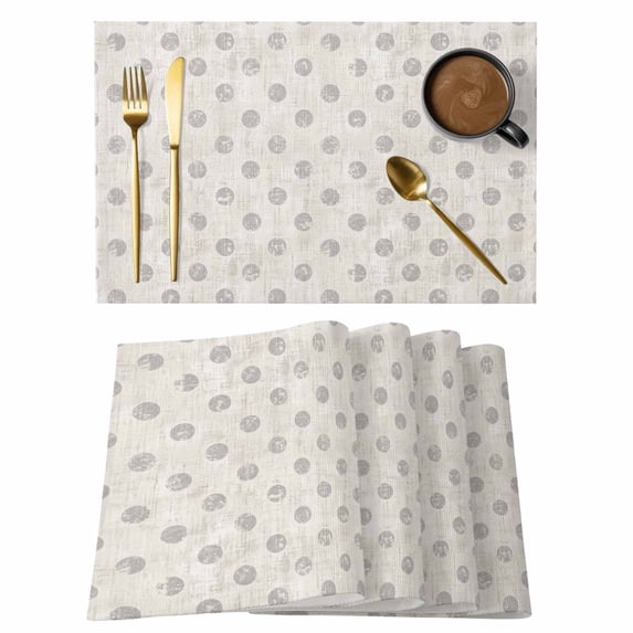 Beige Polka Dots Spots Cotton Linen Placemats Set of 4, Abstract Modern ...