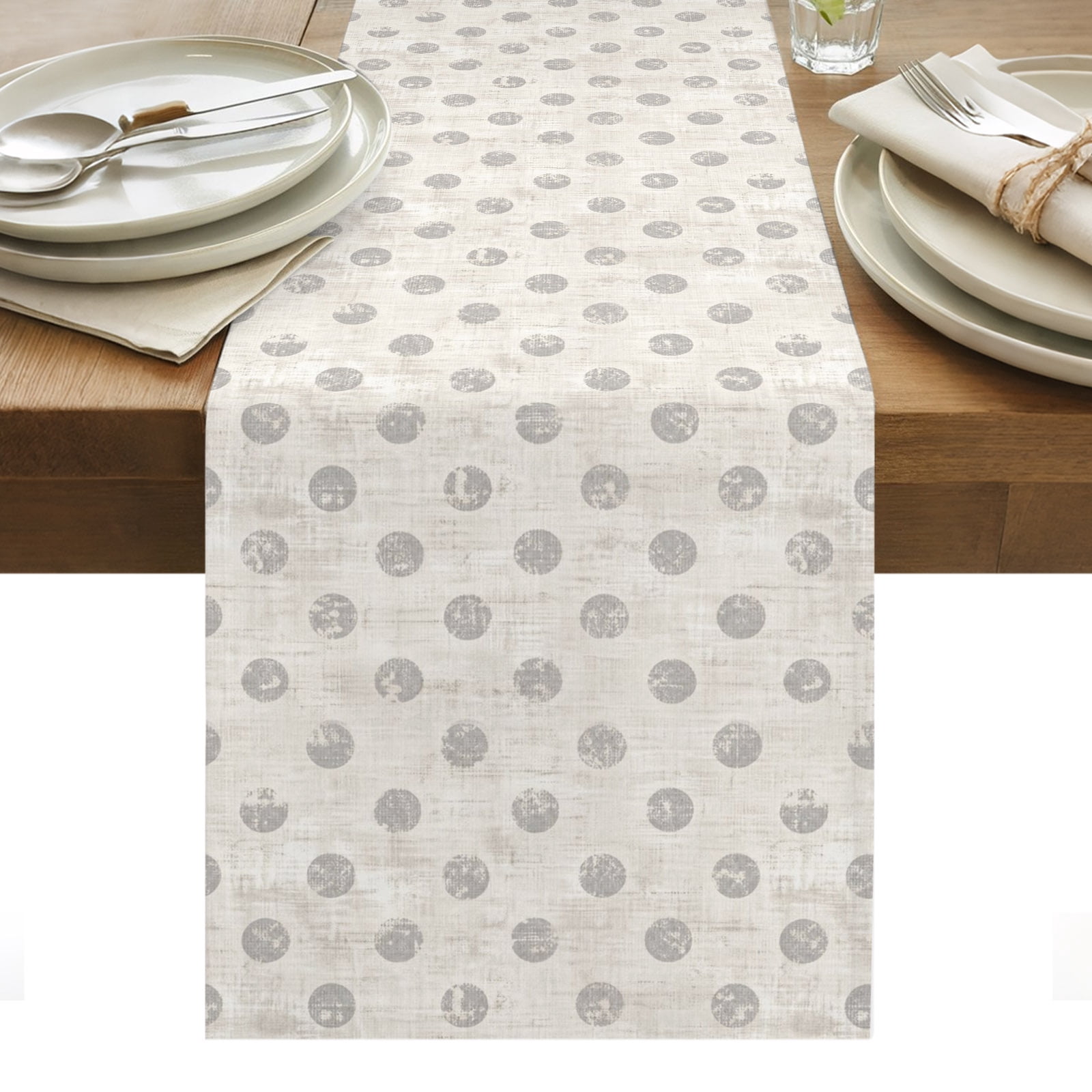 Beige Polka Dots Spots Cotton Linen Table Runner Abstract Modern ...