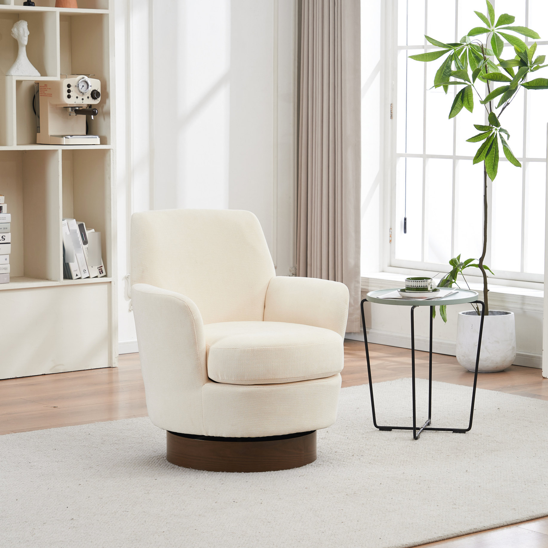 Beige Polyester Barrel Seating - Quiet 360 - degree Swivel & High ...