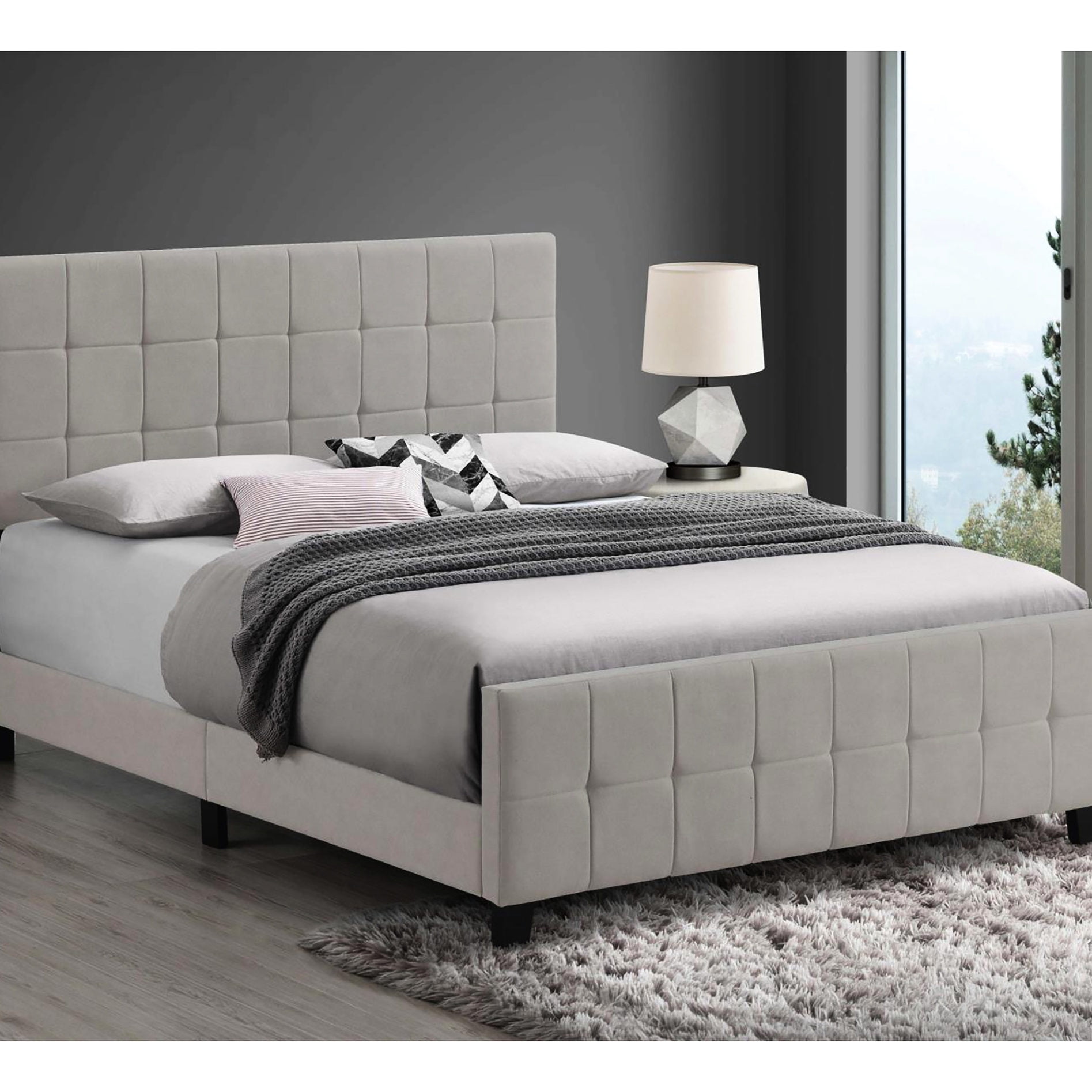Beige Polyester Upholstered | Grid - Tufted Design for Style | Bedroom ...