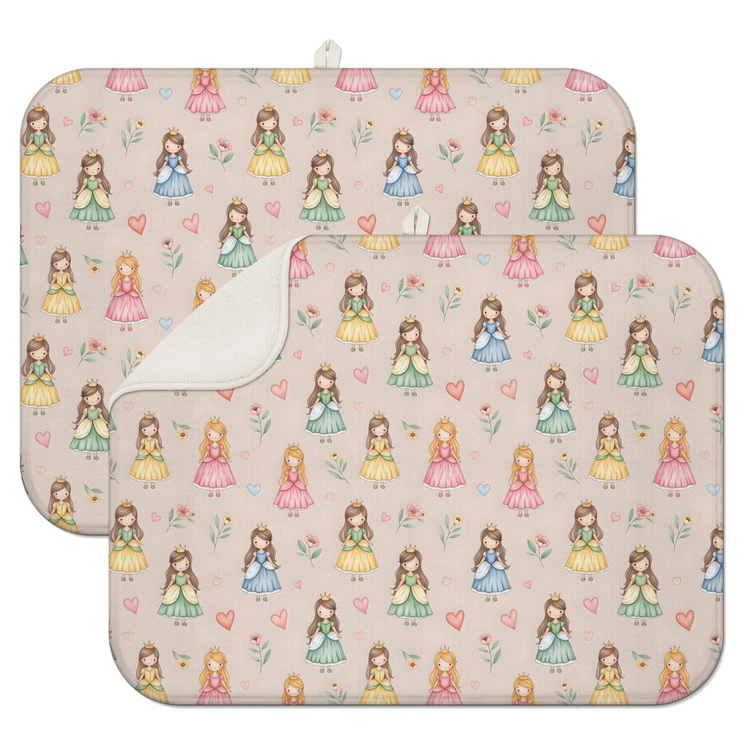Beige Princess Watercolor Dress Pattern Dish Drying Mat for Kitchen 1 ...