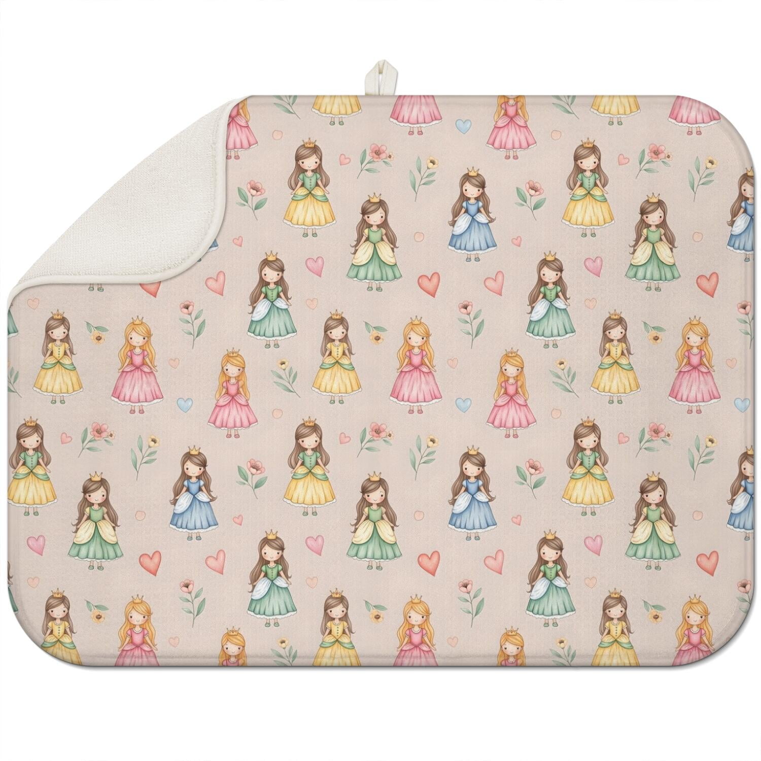 Beige Princess Watercolor Dress Pattern Dish Drying Mat for Kitchen 1 ...