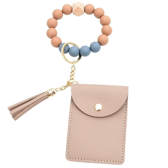 Beige Pu Leather Wallet Card Case Keychain 2.76X3.94X0.39 Inches Beige ...