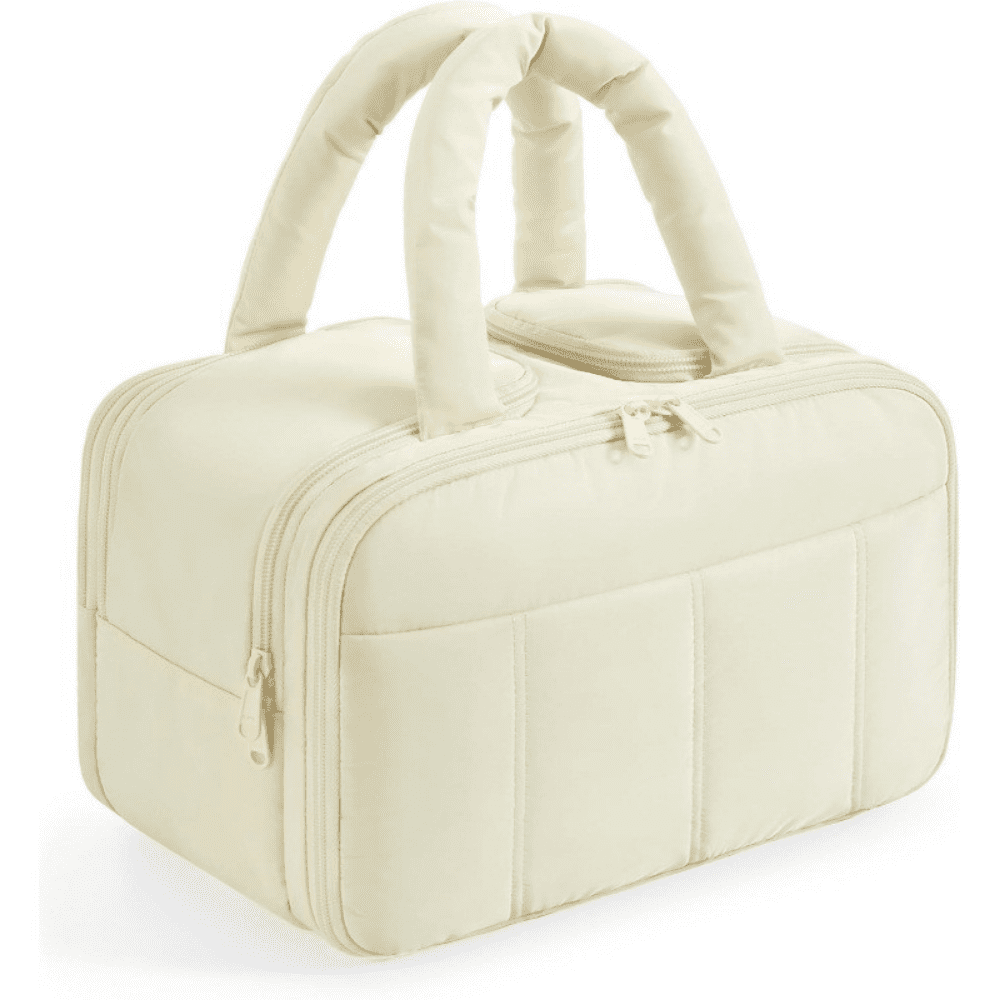 Beige Puffy Large Travel Toiletry Bag, Lightweight Handheld Cosmetic ...
