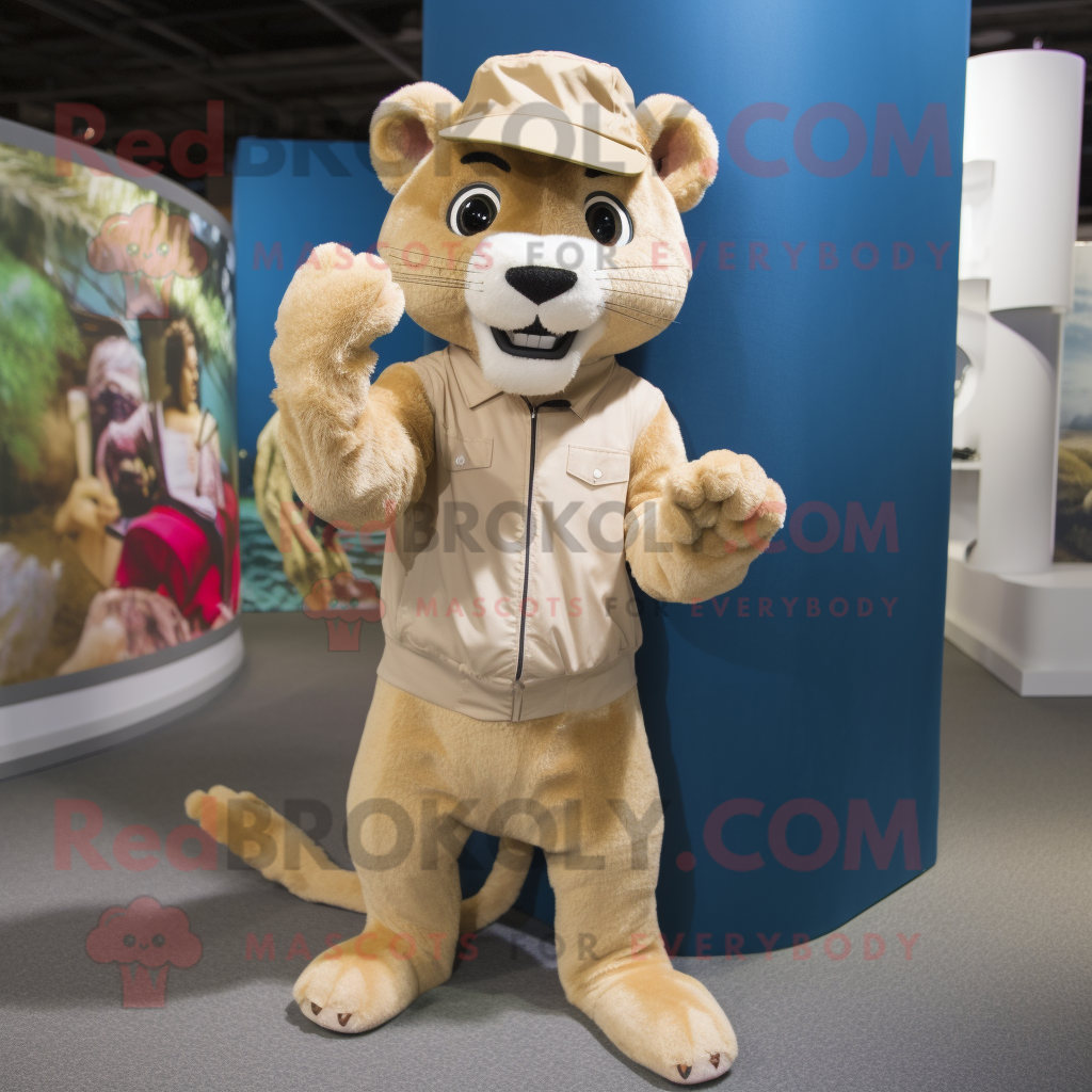 Beige Puma REDBROKOLY mascot costume character dressed with a Corduroy ...