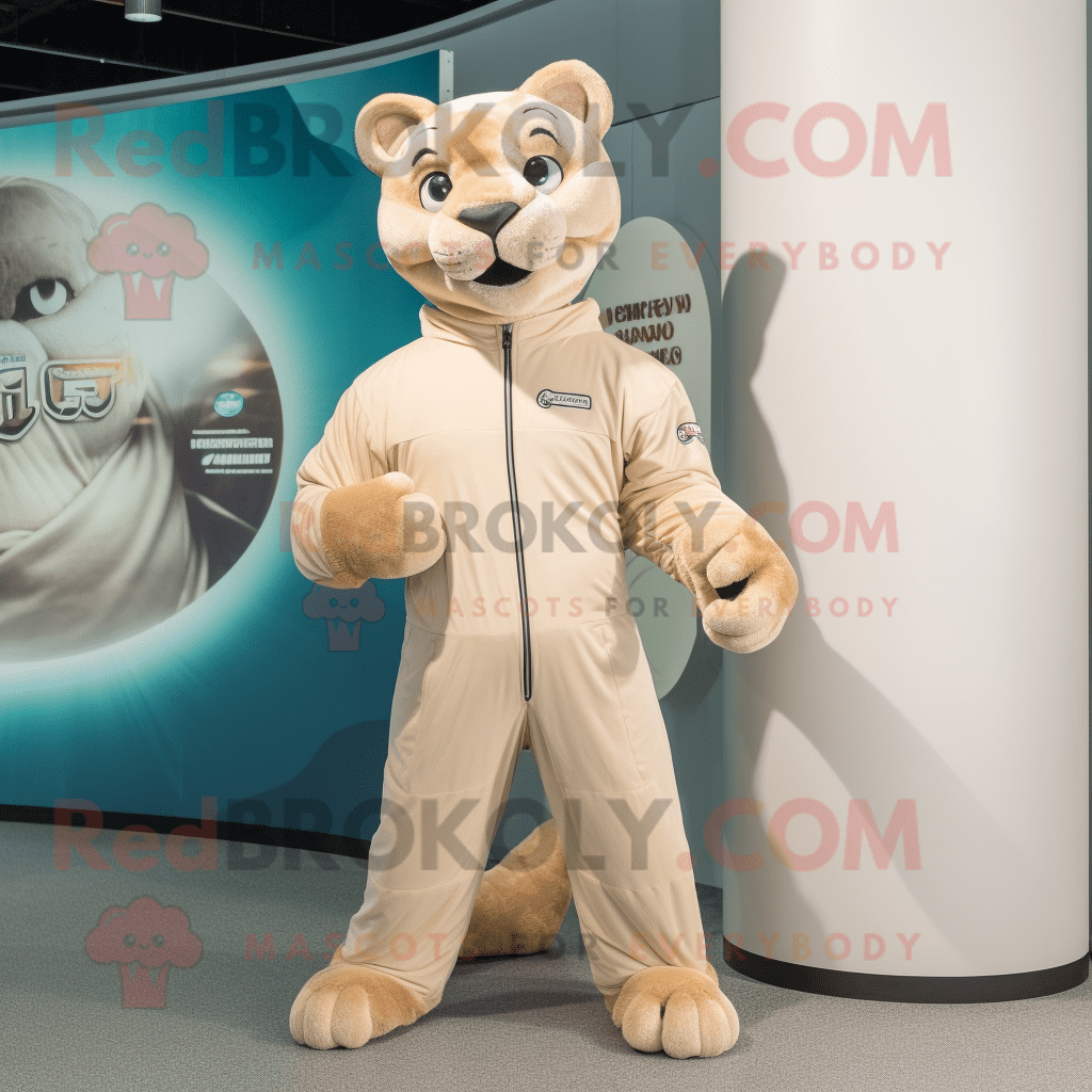 Beige Puma REDBROKOLY mascot costume character dressed with a ...