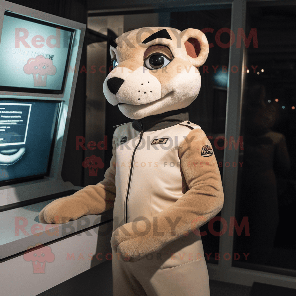 Beige Puma REDBROKOLY mascot costume character dressed with a ...