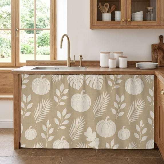 Beige Pumpkins Cabinet Curtains 28"W x 51"L, Botanical Fern Leaf ...