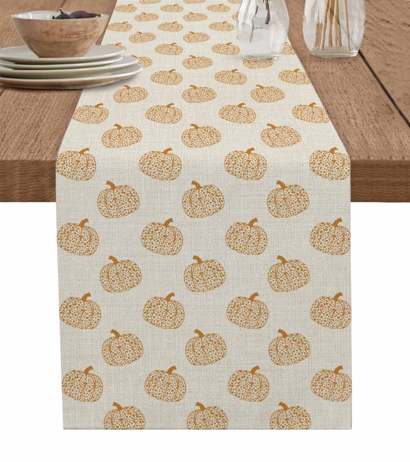 Beige Pumpkins Fall Table Runner 90 Inches, Thanksgiving Botanical ...
