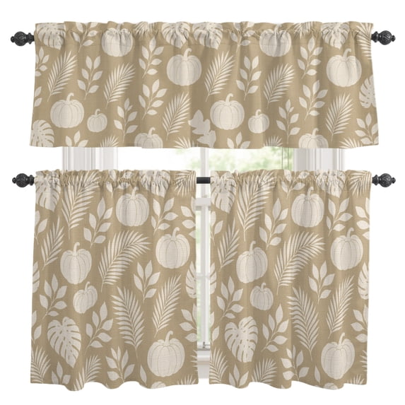 Beige Pumpkins Kitchen Curtains and Valances Set, Botanical Fern Leaf ...