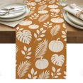 Beige Pumpkins Table Runner, Botanical Fern Leaf Tropical Fronds Orange ...