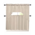 Beige Pure Color Kitchen Curtain and Valance Set 3 Pieces, Rod Pocket ...