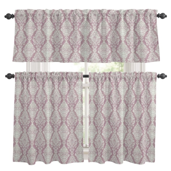 Beige Purple Flower Kitchen Curtains Set for Windows, Ethnic Middle ...