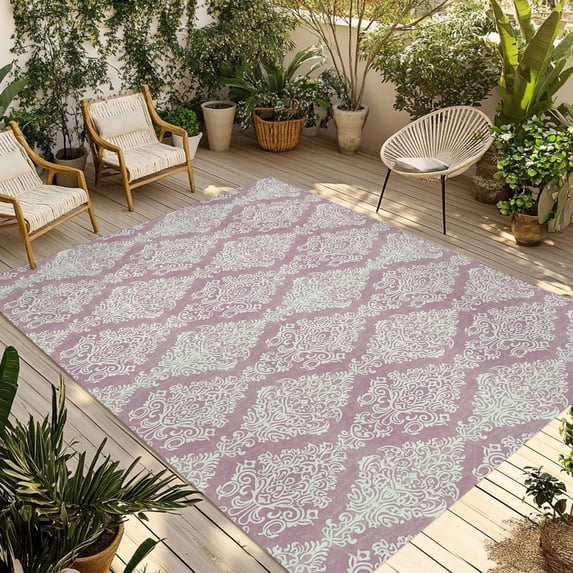 Beige Purple Flower Outdoor Rug, Ethnic Middle East Non-Slip Area Rugs ...