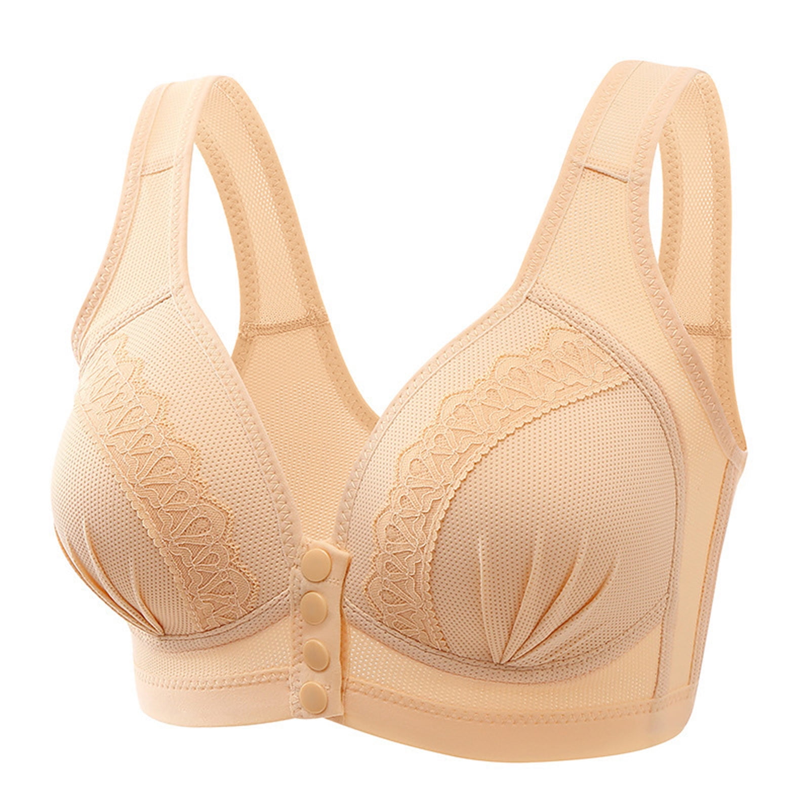 Beige Push Up Bras for Women Lace Front Button Shaping Cup Shoulder ...