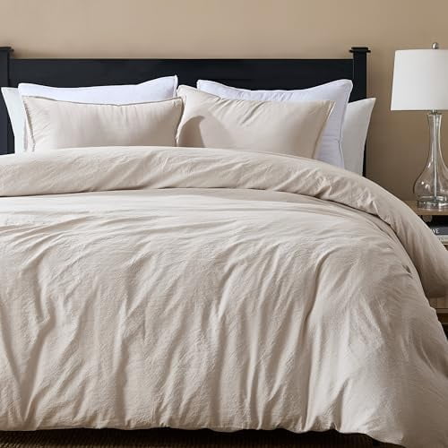 Beige Queen Size Jacquard Duvet Cover Set with Zipper Closure, Modern ...