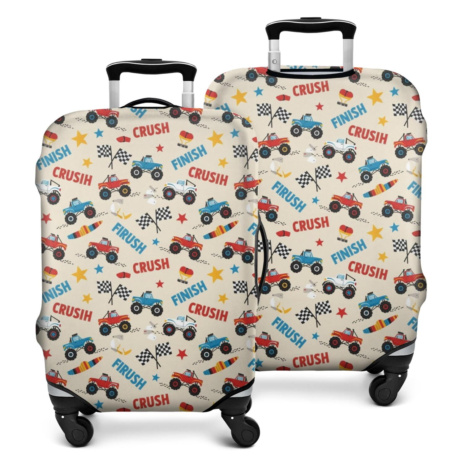 Beige Racing Monster Cartoon Trucks Pattern Luggage Cover Fashion ...