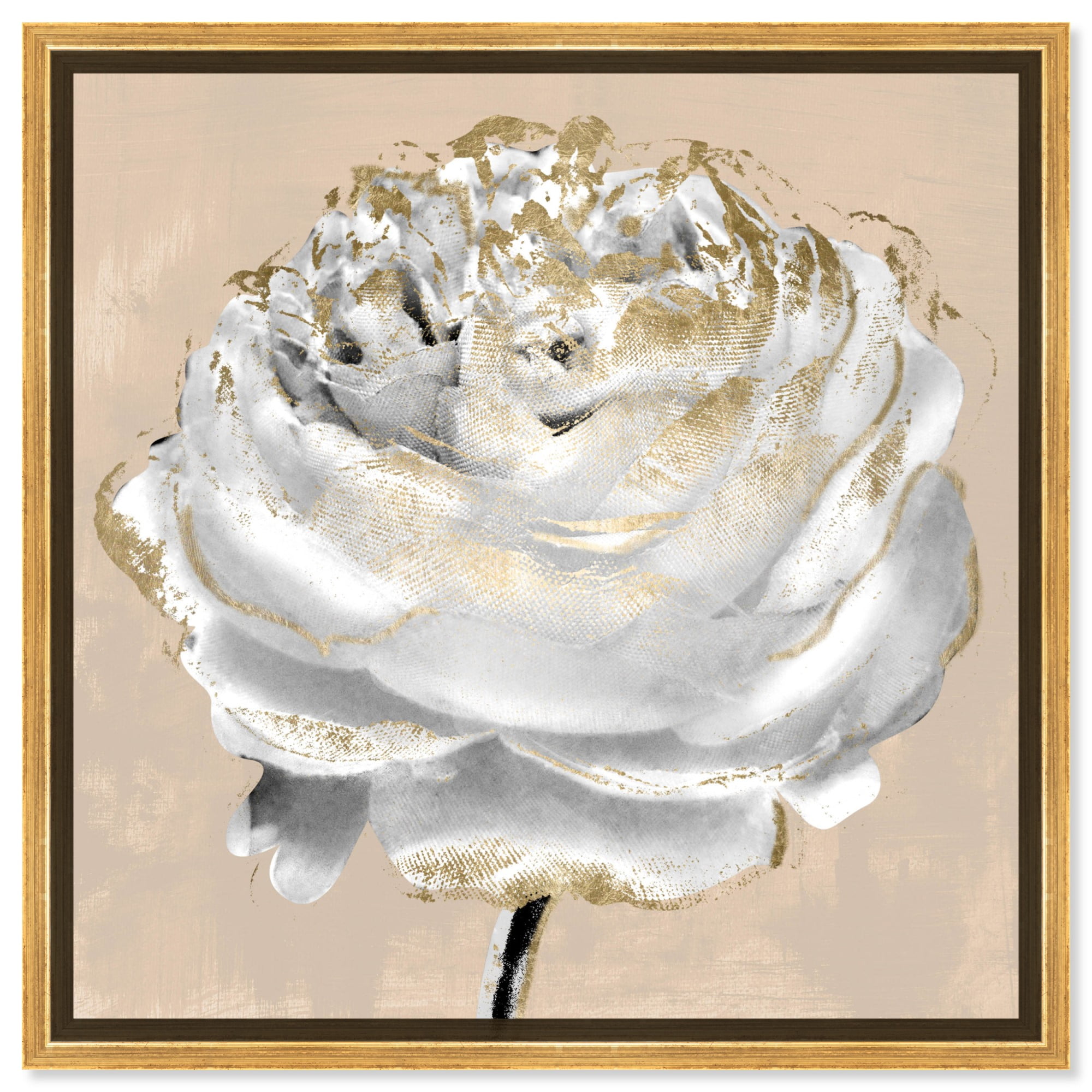 Beige Ranunculus Canvas Elegant White Gold Wall Art by Art Remedy, Gold Frame, 16" x 16 ...