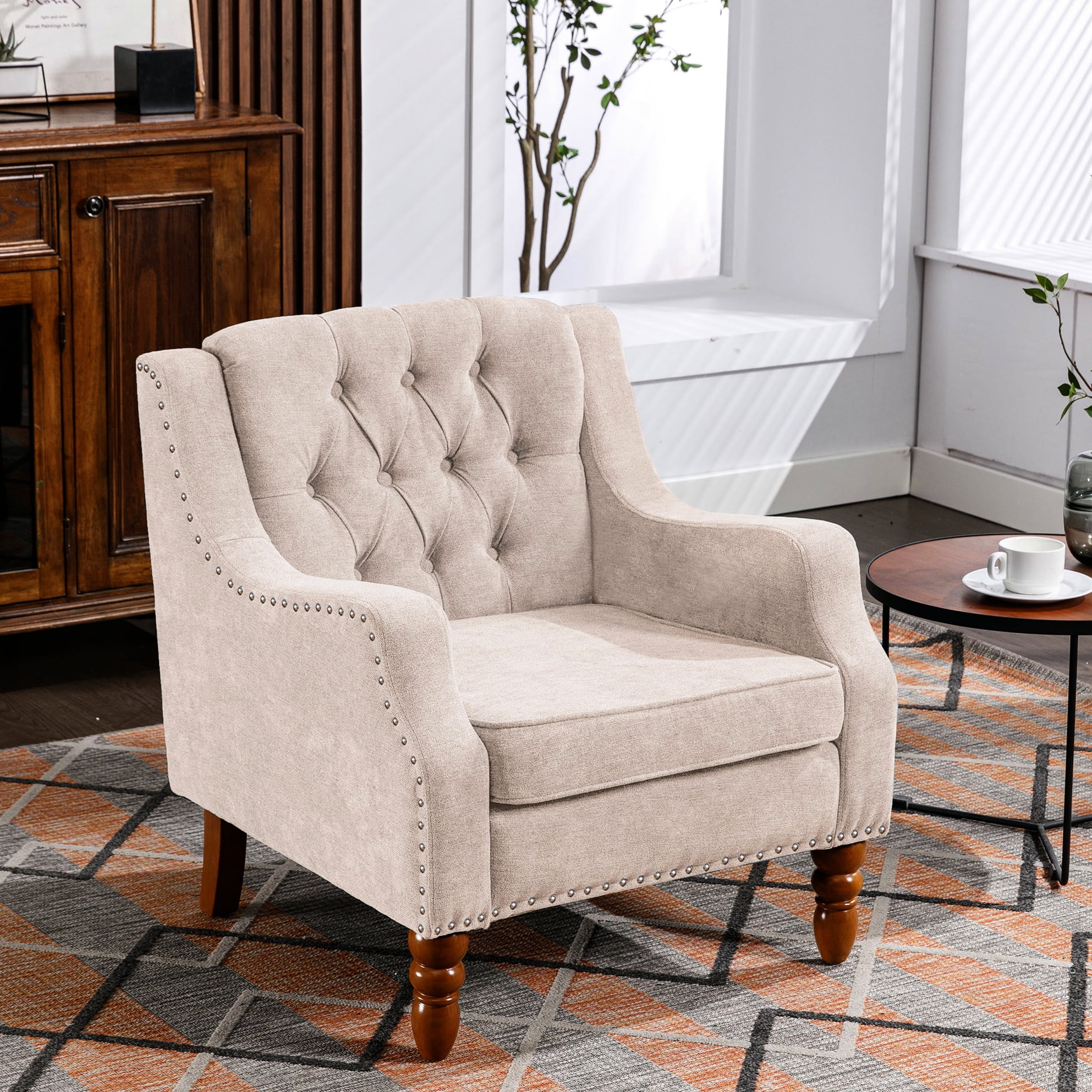 Beige Reception Room Armchair Piece - Classic Riveting Process ...