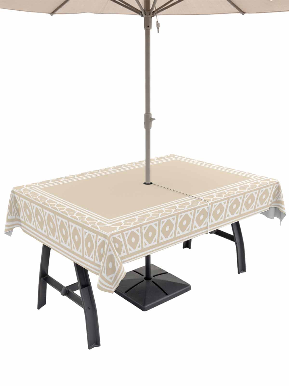 Beige Rectangle Outdoor Tablecloth with Umbrella Hole Boho Diamond ...