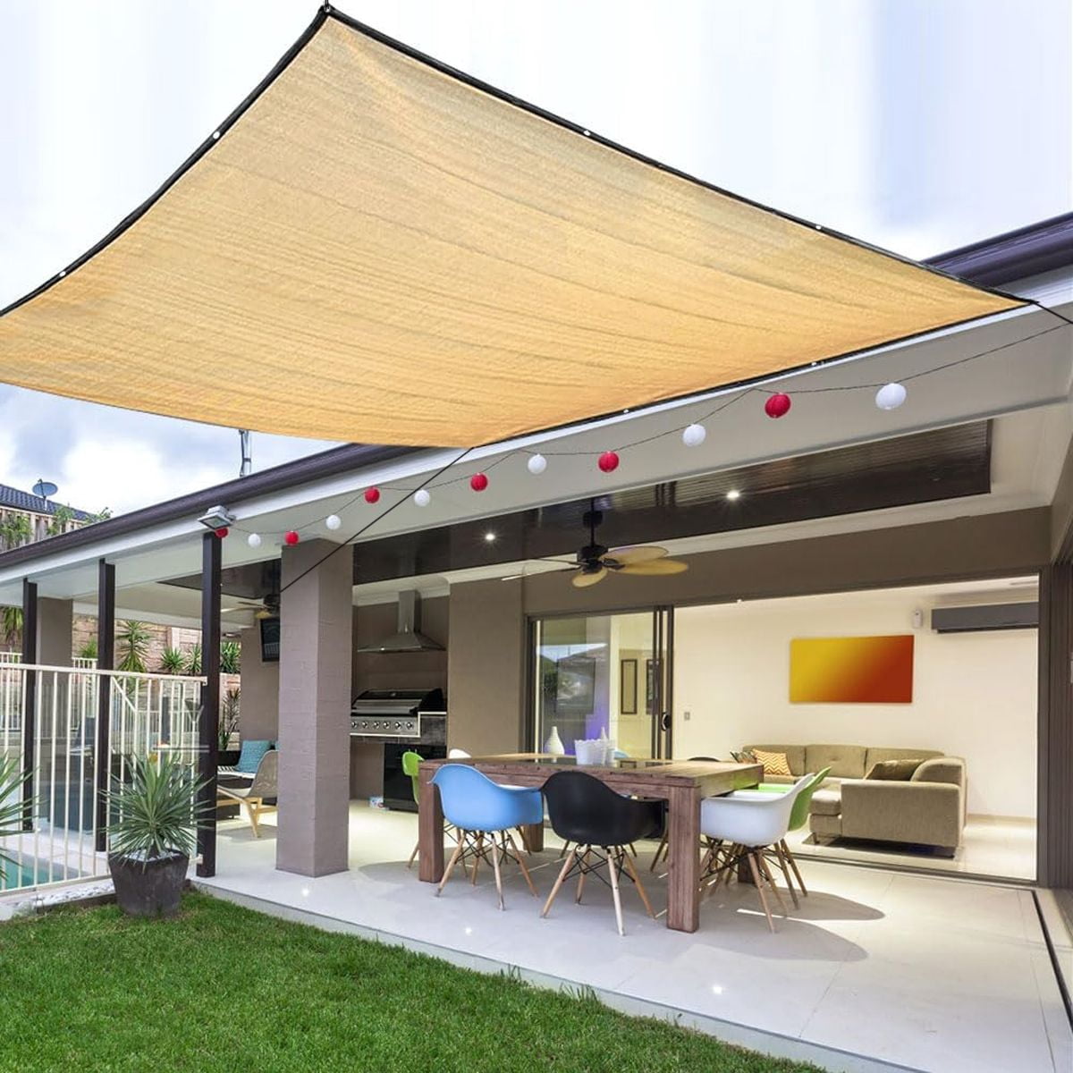 Beige Rectangle Square Sun Shade 90% UV Blocking Breathable Vinyl Mesh ...