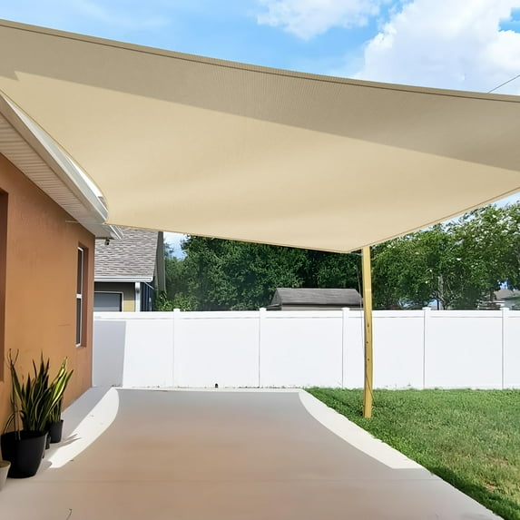 Beige Rectangle Sun Shade Sail 14ft x 16ft, UV Resistant Permeable ...