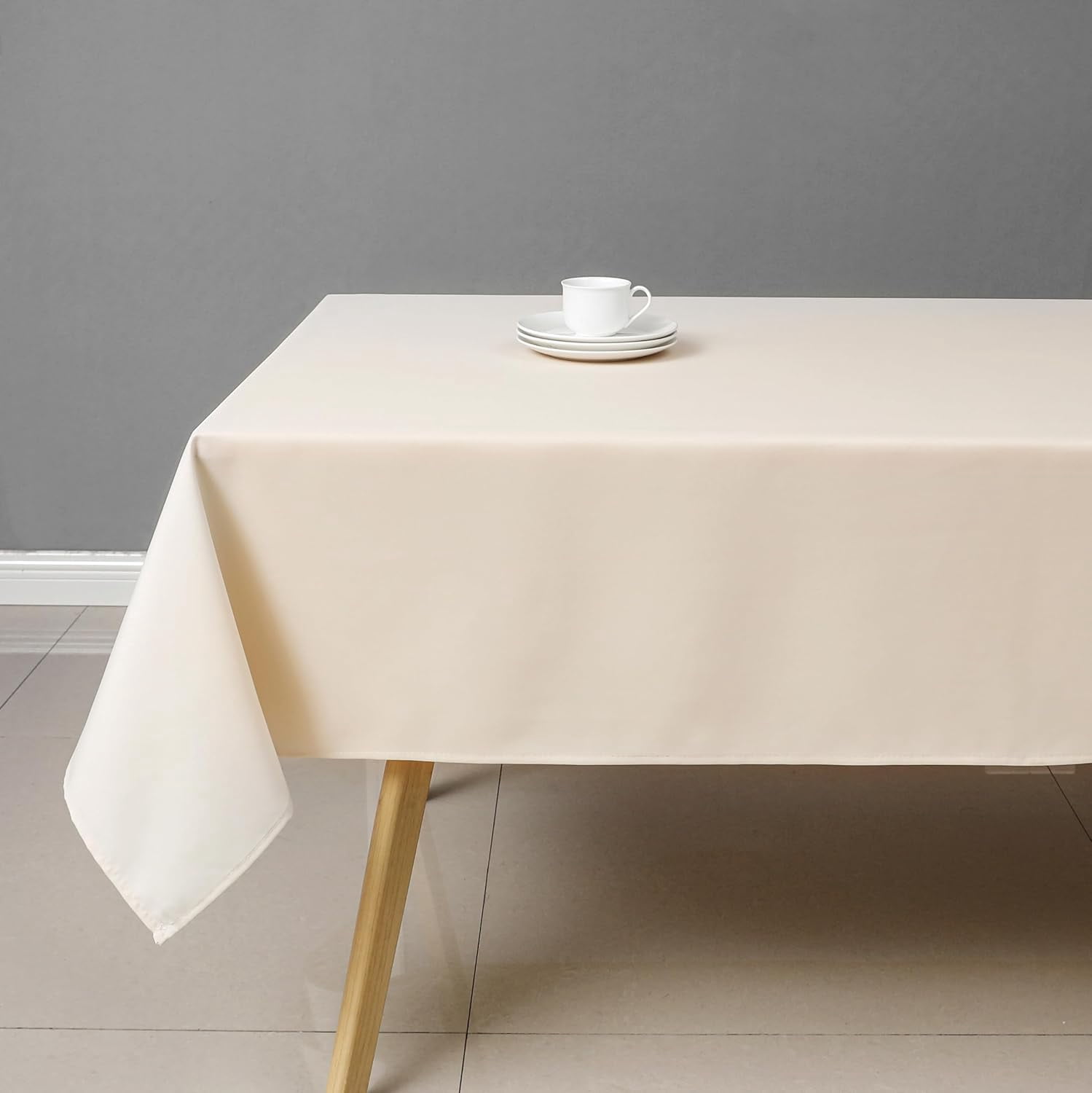 Beige Rectangle Tablecloth Wrinkle Resistant Washable Fabric Table ...