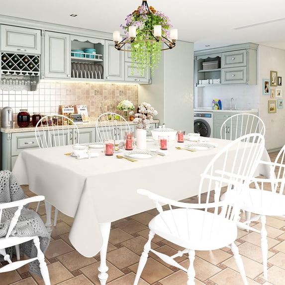 Beige Rectangle Vinyl Tablecloth, Waterproof Spillproof Plastic Table ...