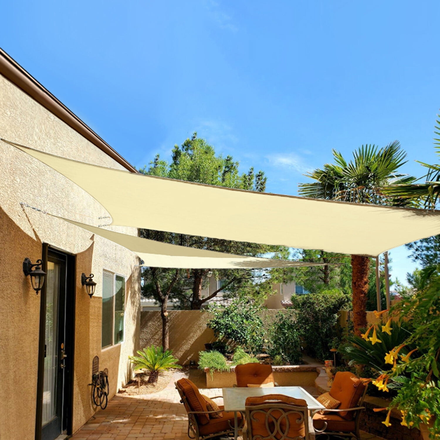 Beige Rectangle and Triangular Sun Shade Sail Garden Patio Awning ...