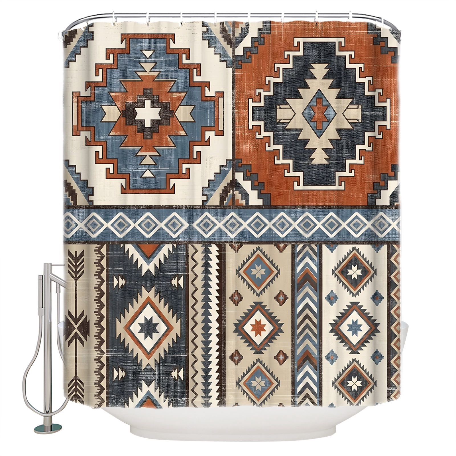 Beige Red Boho Bathroom Shower Curtains with 12 Hooks Polyester ...